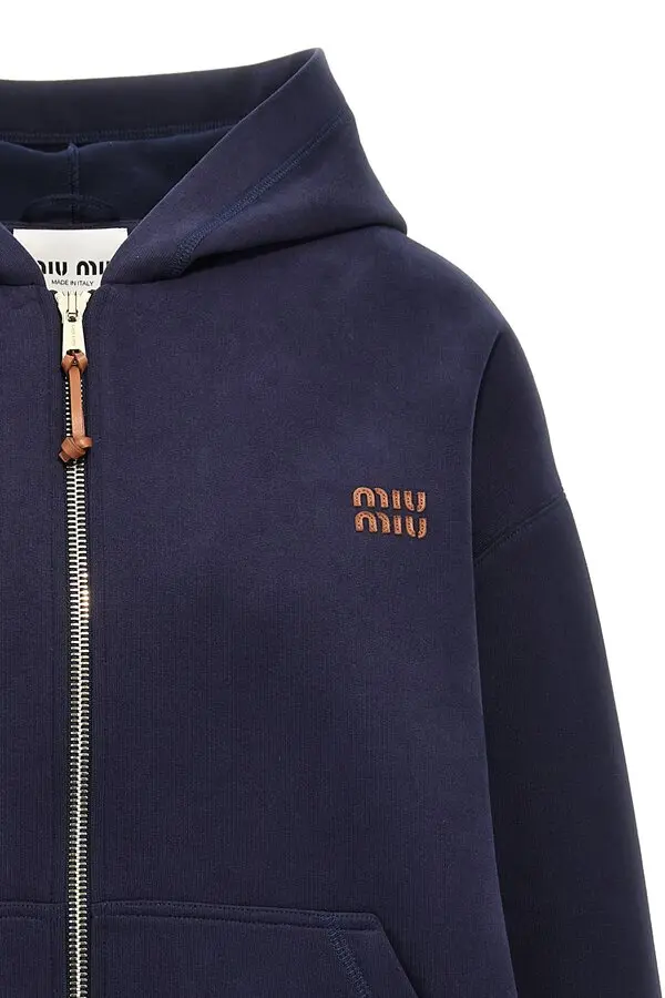 Miu Miu Embroidered Logo Zip-up Hooded Jacket
