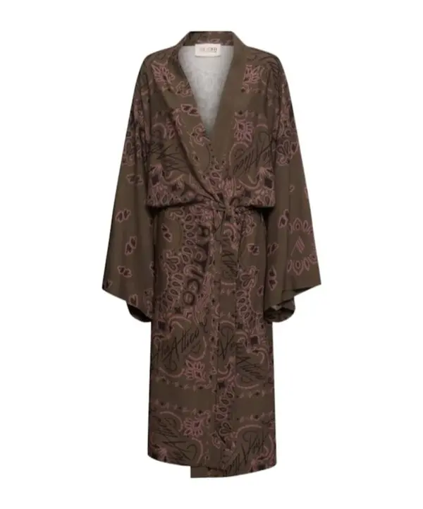 Attico Muslin Kaftan Dress With All-over Print And Self-tie Closure