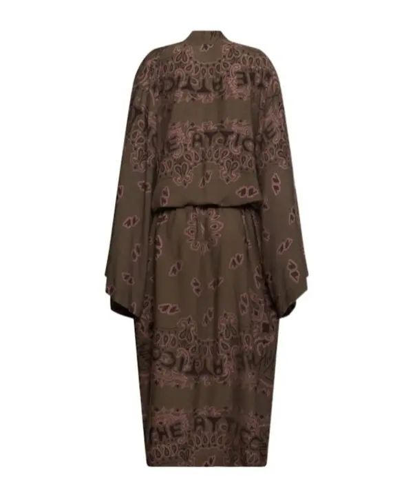 Attico Muslin Kaftan Dress With All-over Print And Self-tie Closure
