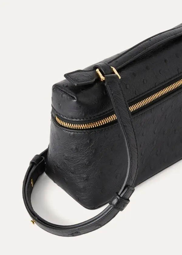 Loro Piana Ostrich Leather Vanity Case With Gold Hardware - Black/solar Gold
