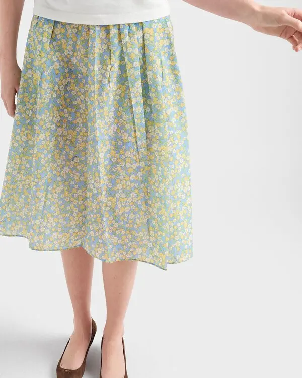 Prada Floral Print Pleated Re-nylon Skirt - Cream