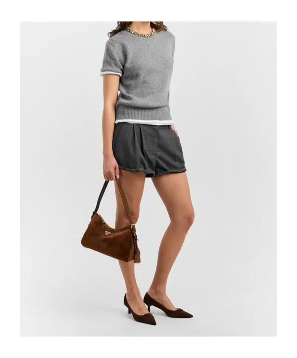 Prada Logo Patch Pleated Shorts