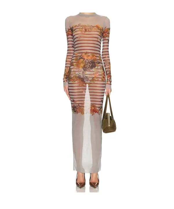 JEAN PAUL GAULTIER Striped Printed Maxi Dress - Nude