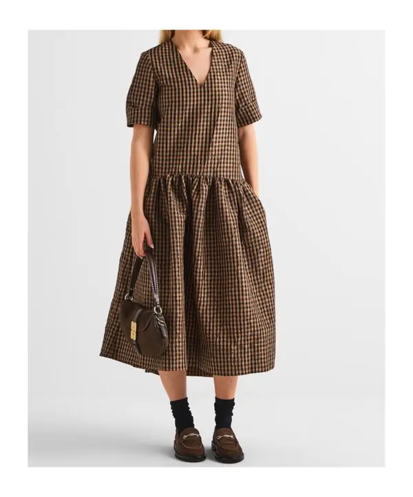 GANNI Plaid Short-sleeved Dress