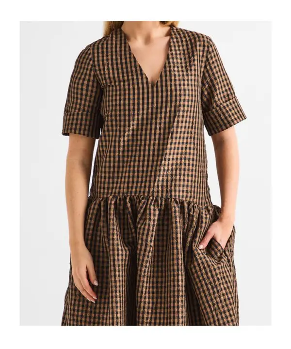 GANNI Plaid Short-sleeved Dress