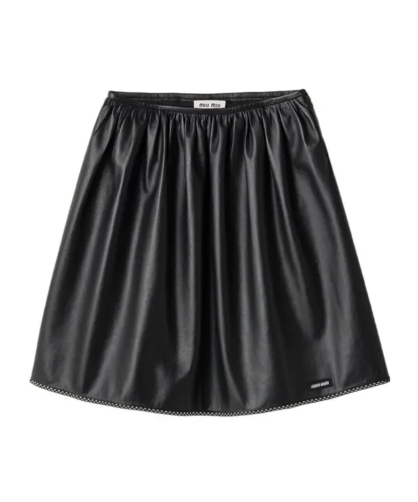 Miu Miu Nappa Leather Flared Skirt With Lace Trim