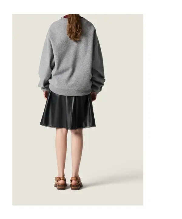 Miu Miu Nappa Leather Flared Skirt With Lace Trim