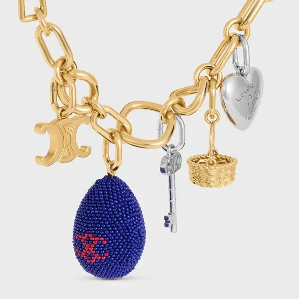 Celine Beaded Egg Pendant Charm With Gold Finish