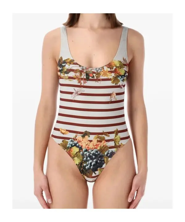 JEAN PAUL GAULTIER Striped Floral One-piece Swimsuit - White