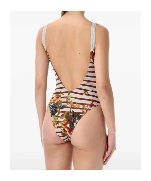 JEAN PAUL GAULTIER Striped Floral One-piece Swimsuit - White