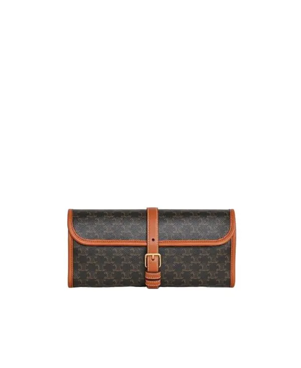 Celine Domino Case In Triomphe Canvas And Lambskin - Black
