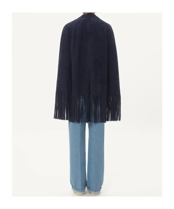 Valentino Garavani Suede Fringed Cape With Gold Tone Chain Detailing