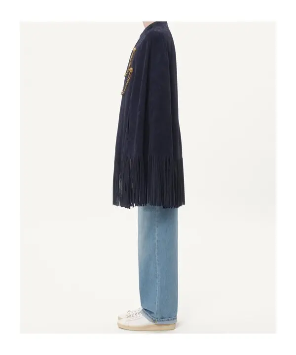 Valentino Garavani Suede Fringed Cape With Gold Tone Chain Detailing