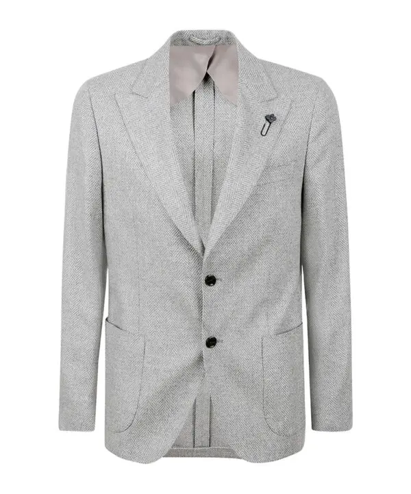 LARDINI Herringbone Single-breasted Blazer - Grey