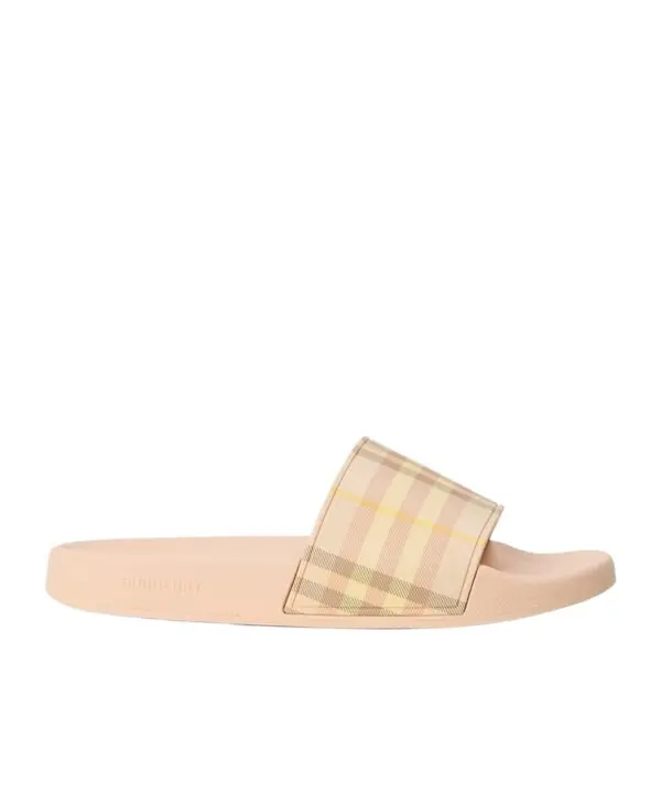 Burberry Checked Slip-on Slides - Nude