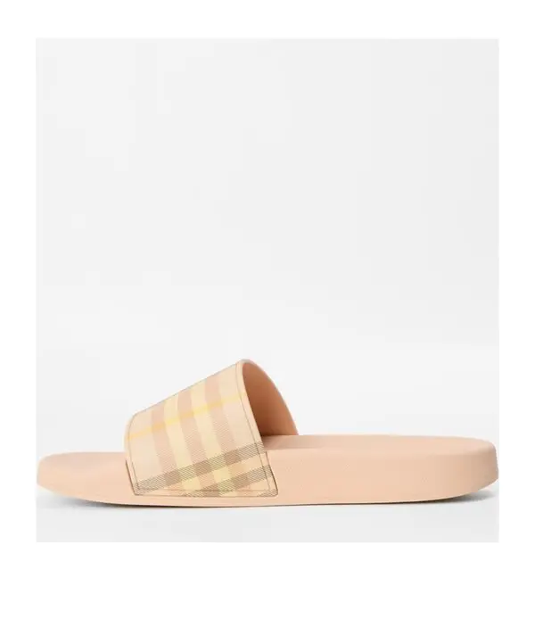 Burberry Checked Slip-on Slides - Nude