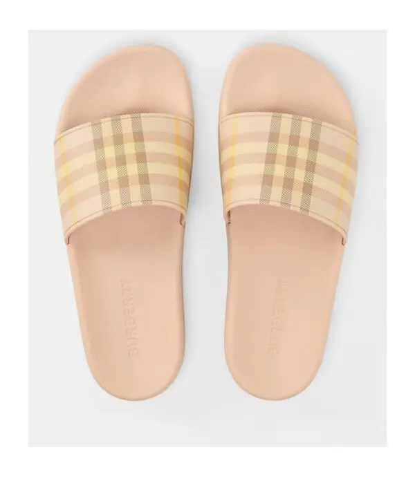 Burberry Checked Slip-on Slides - Nude