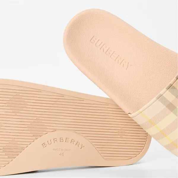 Burberry Checked Slip-on Slides - Nude