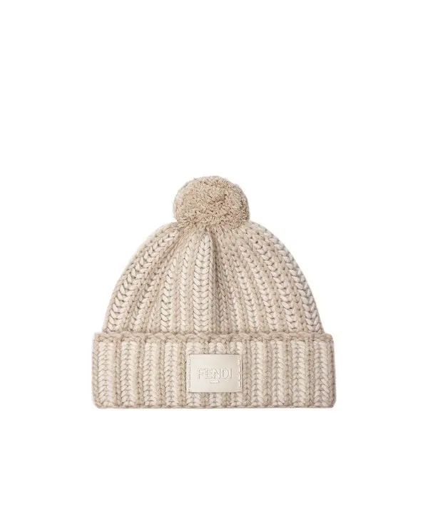 Fendi Embroidered Pompom Beanie Hat