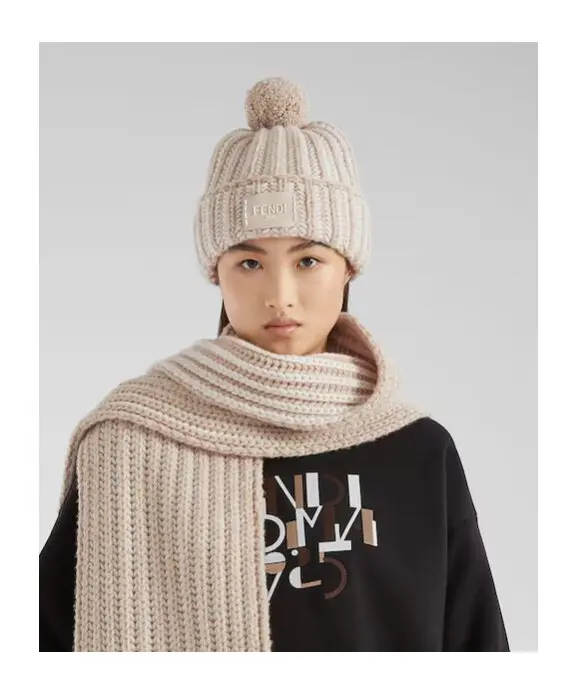 Fendi Embroidered Pompom Beanie Hat
