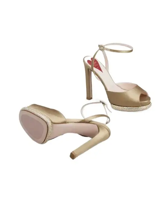 ROGER VIVIER Viv' Choc Platform Sandals In Satin - Brown