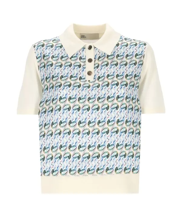 Tory Burch T Monogram Short Sleeve Polo Shirt - New Ivory