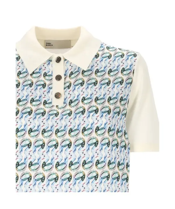 Tory Burch T Monogram Short Sleeve Polo Shirt - New Ivory