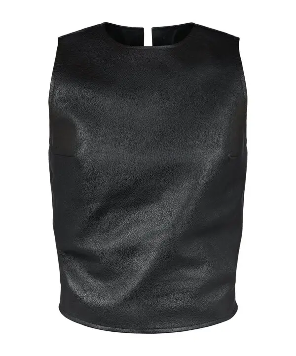 TOD'S Leather Crewneck Top With Side Pleats