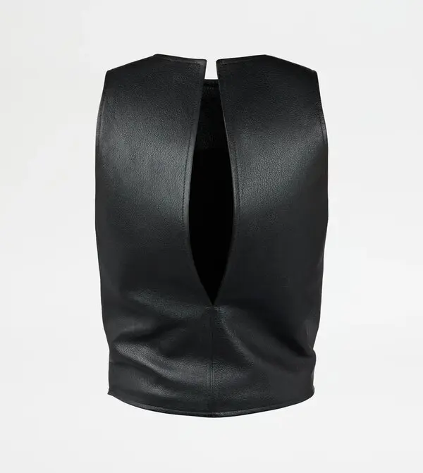 TOD'S Leather Crewneck Top With Side Pleats