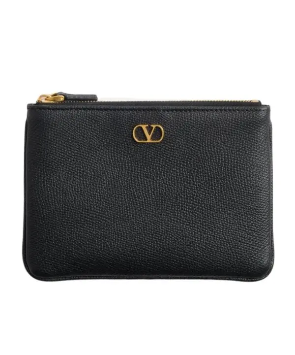 Valentino Garavani Vlogo Signature Grainy Calfskin Clutch Bag - Black
