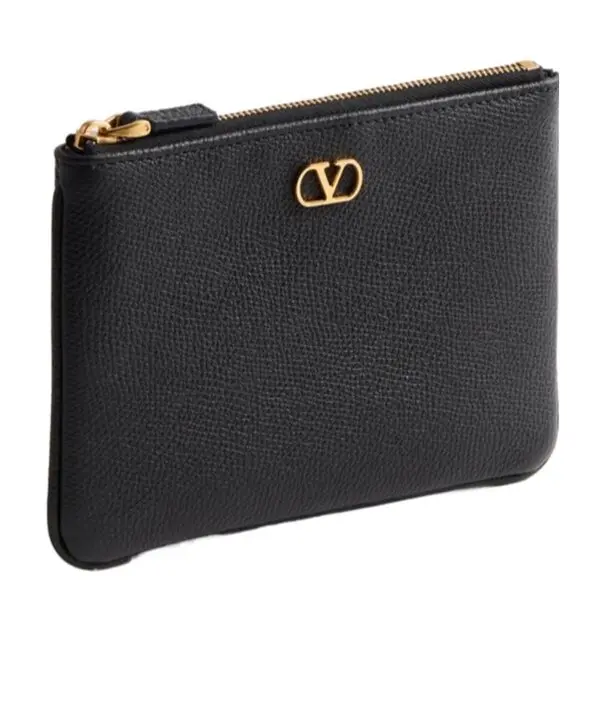Valentino Garavani Vlogo Signature Grainy Calfskin Clutch Bag - Black