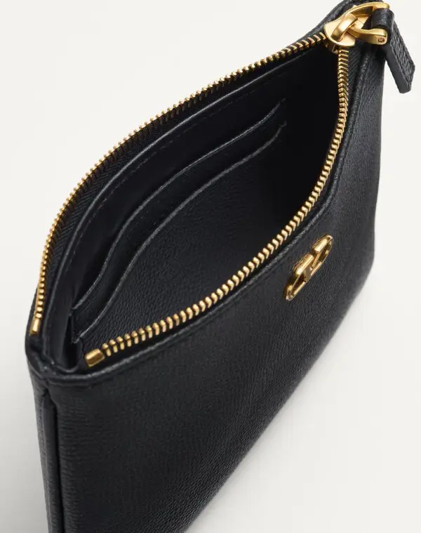 Valentino Garavani Vlogo Signature Grainy Calfskin Clutch Bag - Black