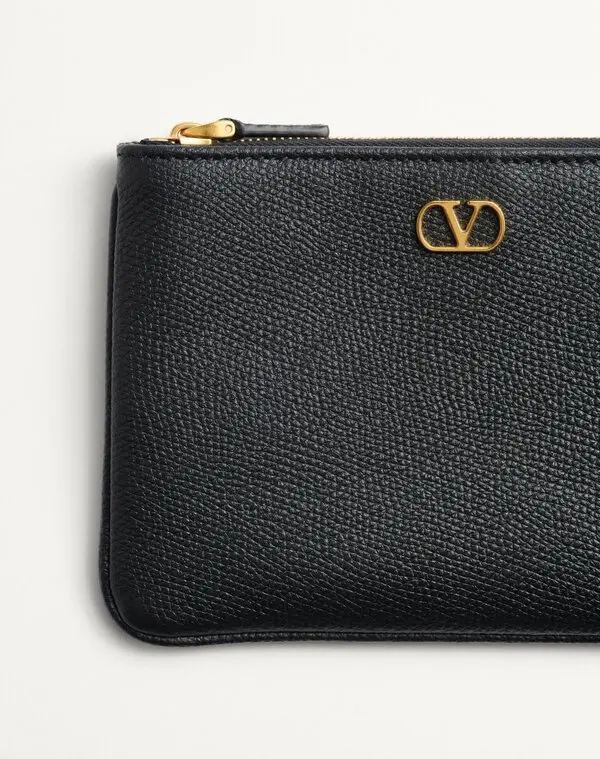 Valentino Garavani Vlogo Signature Grainy Calfskin Clutch Bag - Black
