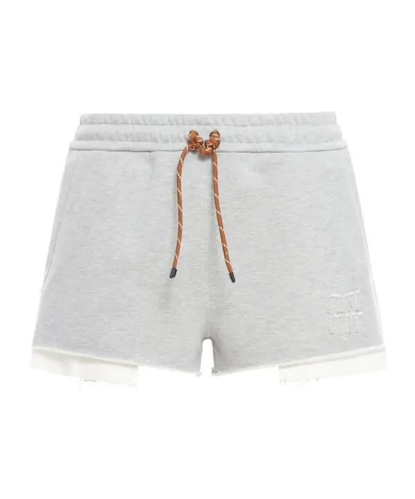 Miu Miu Drawstring Bermuda Shorts With Logo Detail - Grey