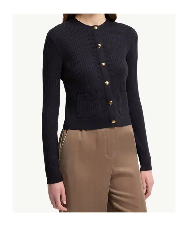 Moncler Leather Logo Wool Blend Cardigan