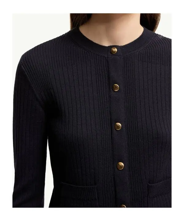 Moncler Leather Logo Wool Blend Cardigan