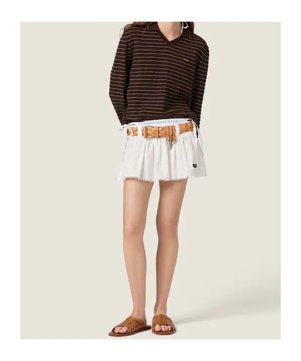 Miu Miu Slubbed Poplin And Eyelet Lace Mini Skirt