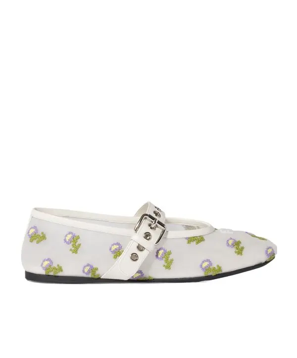 Miu Miu Embroidered Mesh Ballerinas
