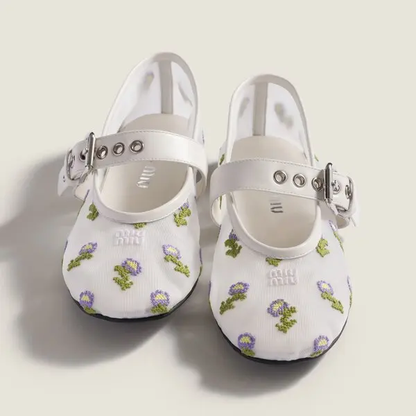 Miu Miu Embroidered Mesh Ballerinas