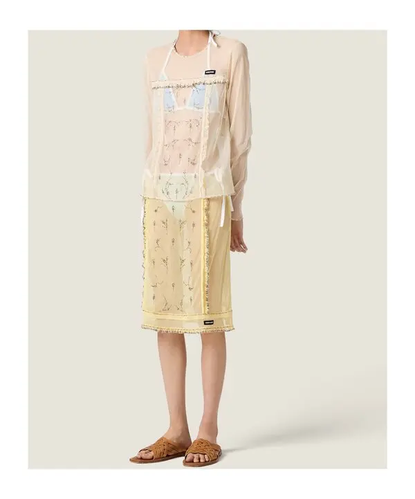Miu Miu Embroidered Tulle Top - Nude