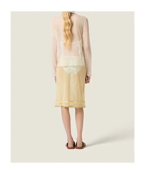 Miu Miu Embroidered Tulle Top - Nude