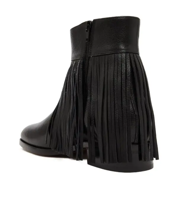 Valentino Garavani Leather Ankle Boots With Fringe And Logo Detail
