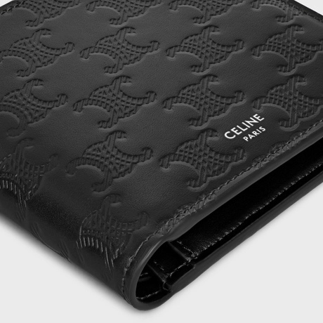 Celine Bi-fold Wallet With Coin Compartment In Calfskin With Triomphe Embossed