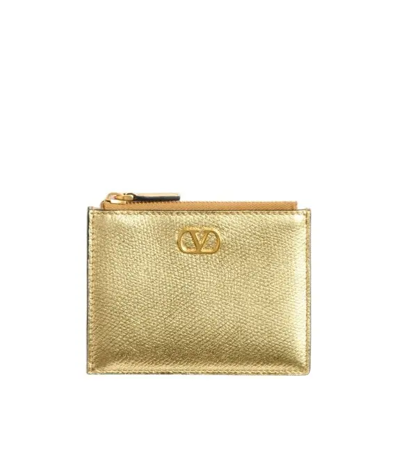 Valentino Garavani Vlogo Signature Cardholder In Laminated Grainy Calfskin - Nude