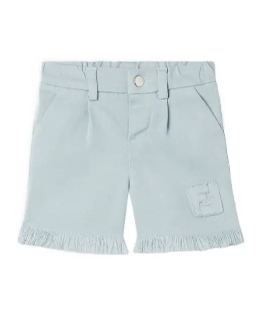Fendi Cotton Denim Baby Bermuda Shorts With Ff Embroidery