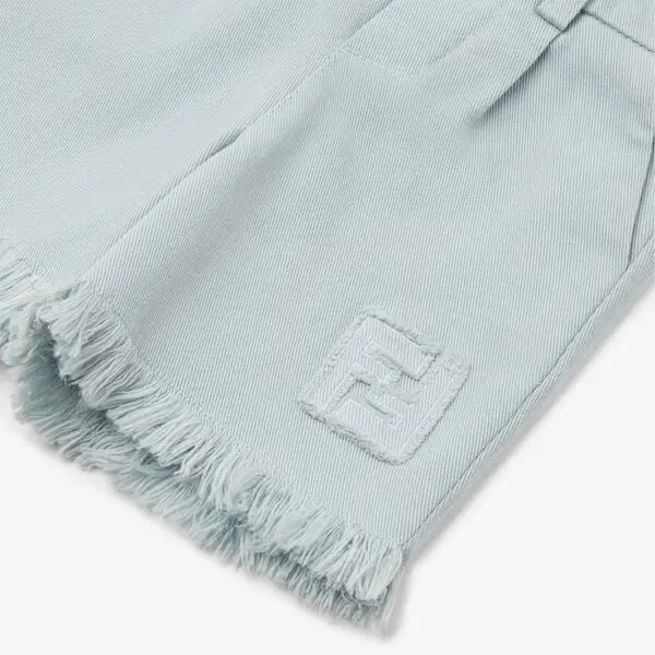 Fendi Cotton Denim Baby Bermuda Shorts With Ff Embroidery