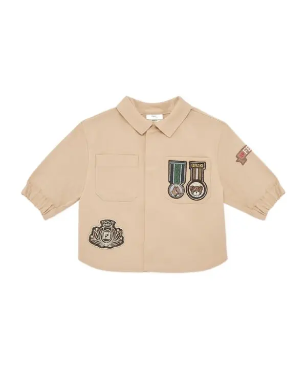 Fendi Long-sleeved Gabardine Shirt With Embellished Patches