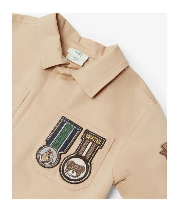 Fendi Long-sleeved Gabardine Shirt With Embellished Patches