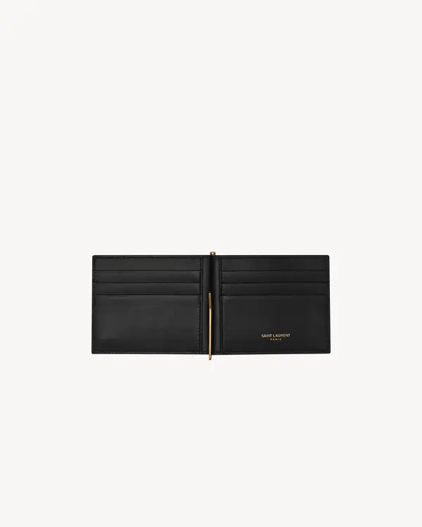 Saint Laurent Tiny Cassandre Bill Clip Wallet In Crocodile-embossed Matte Leather