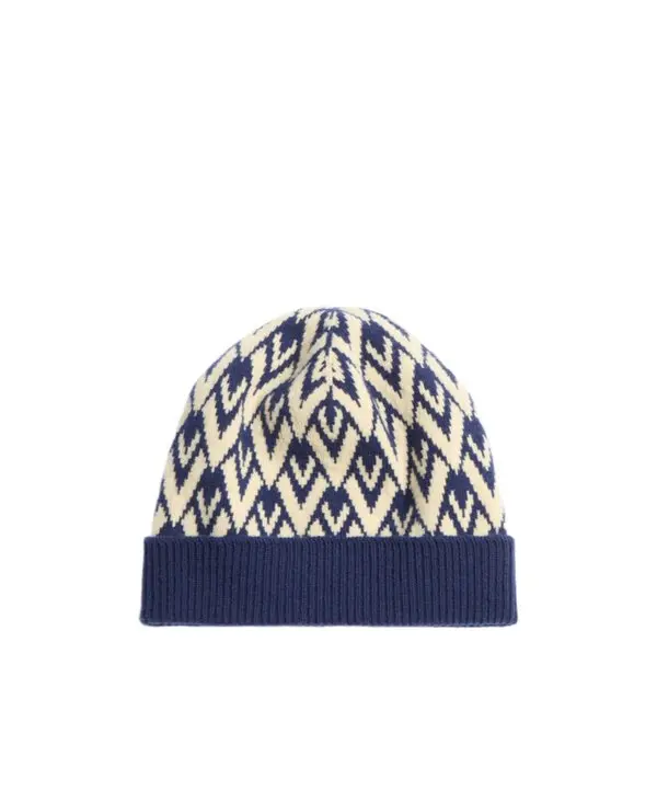 Valentino Garavani All Over V Signature Knitted Wool Beanie - Blue